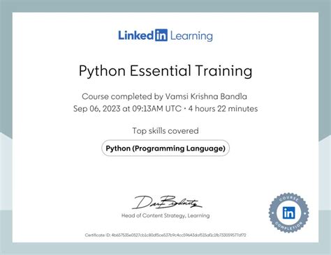 vamsi krishna bandla on linkedin certificate of completion