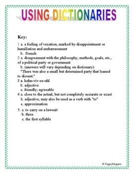 Using Dictionaries Practice Assignment Sheet And Handout By HappyEdugator