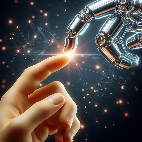 Artificial Intelligence Robot Finger Touching Human Finger Premium Ai Generated Image