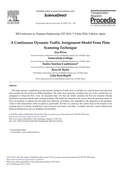 pdf a continuous dynamic traffic assignment model from plate scanning