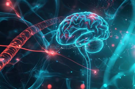 Exploring Neural Connections With Vibrant Brain Imagery In A Digital Landscape Stock