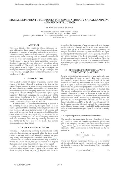 Pdf Signal Dependent Techniques For Non Stationary Signal Sampling And Reconstruction
