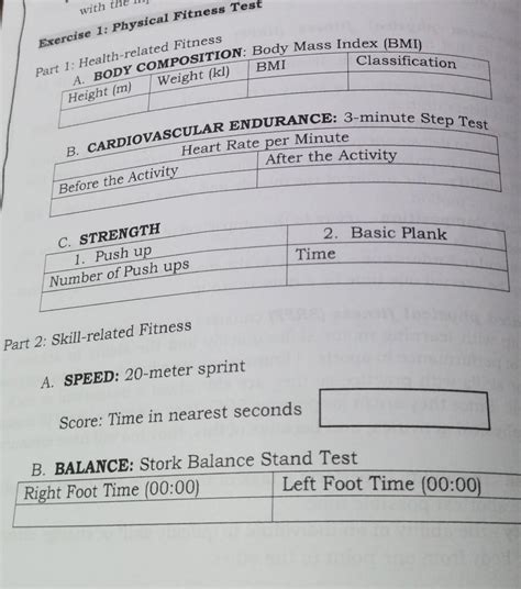 Exercise 1 Physical Fitness Testa Body Compositionbody Mass Index Bmi