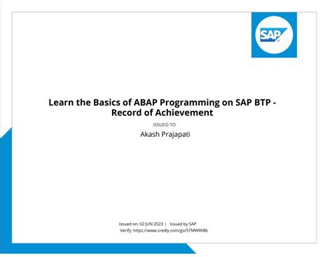Akash Prajapati On Linkedin Sap Abapprogramming Sapbtp Continuouslearning