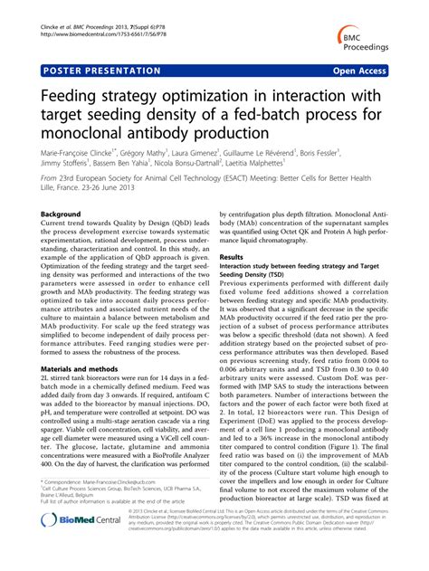 PDF Feeding Strategy Optimization In Interaction With Target Seeding Density Of A Fed Batch