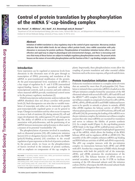 Pdf Control Of Protein Translation By Phosphorylation Of The Mrna 5