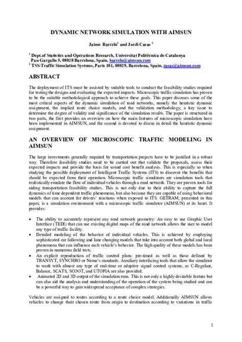 Pdf Dynamic Network Simulation With Aimsun