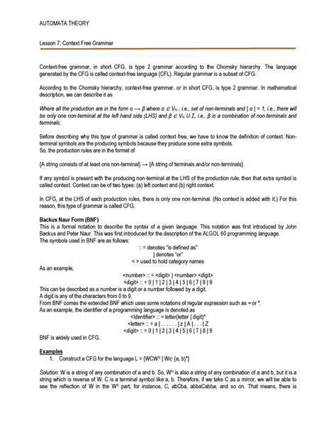 Lesson Context Free Grammar Lesson Context Free Grammar Context Free Grammar In Short