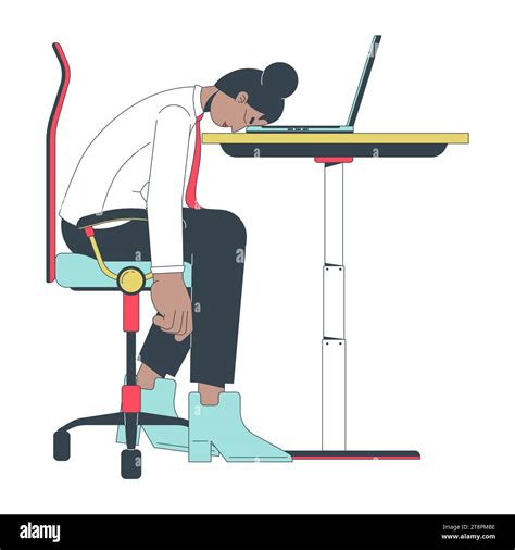 Stressed Black Female Employee Putting Head Down On Desk 2d Linear