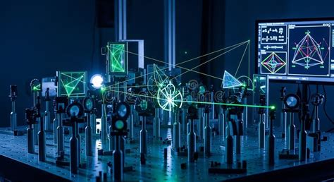 Scientific Laboratory Setup With Lasers Mirrors Prisms And Optical