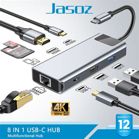 Jasoz In Multiple USB Hub Type C Adaptor HDMI HUB For Macbook Laptop PD Charger RJ TF