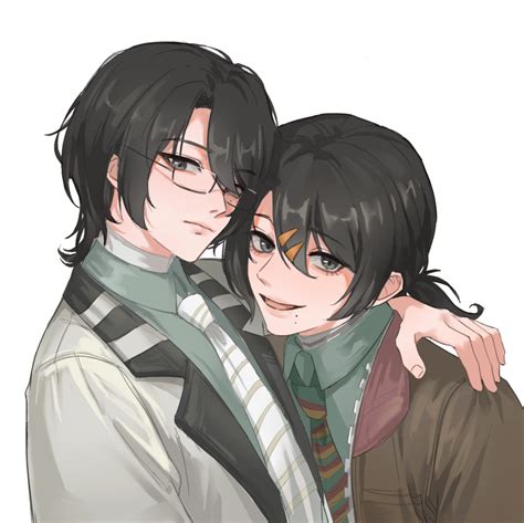 Safebooru 2boys Arm Around Shoulder Black Hair Brown Jacket Chinese