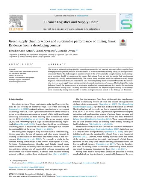 Pdf Green Supply Chain Practices And Sustainable Performance Of Mining Firms Evidence From A