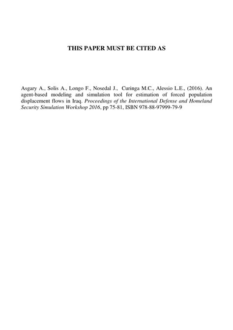 Pdf An Agent Based Modeling And Simulation Tool For Estimation Of Forced Population