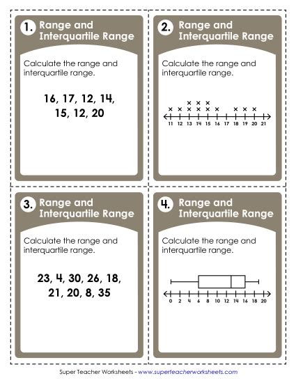 Range And Interquartile Task Cards Printable Statistics Iqr Pdf Worksheet