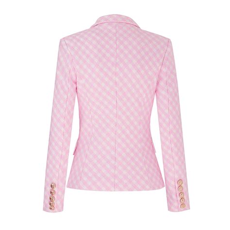 Vera Pink And White Checkered Blazer Orro Shop