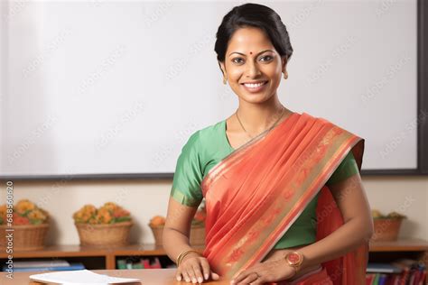 Indian Female Teacher In A Classroom Wearing A Saree Stock Photo Adobe Stock