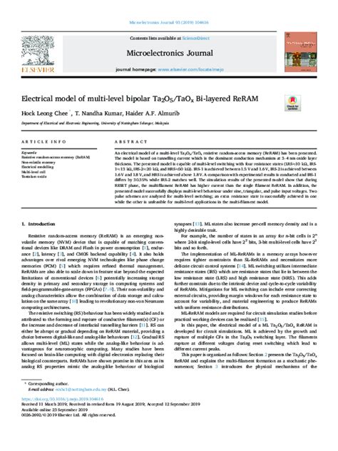 Pdf Electrical Model Of Multi Level Bipolar Ta2o5taox Bi Layered Reram