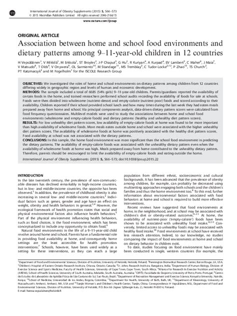 Pdf Association Between Home And School Food Environments And Dietary