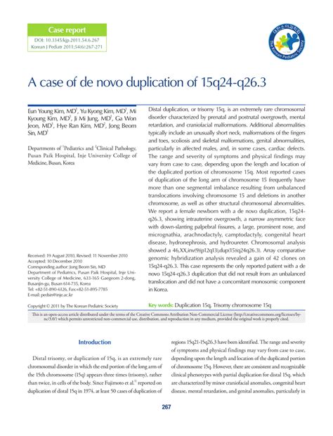 Pdf A Case Of De Novo Duplication Of 15q24 Q26 3