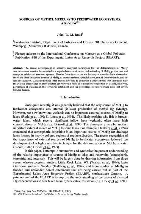 Pdf Sources Of Methyl Mercury To Freshwater Ecosystems A Review