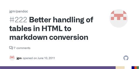 Better Handling Of Tables In HTML To Markdown Conversion Issue Jgm Pandoc GitHub