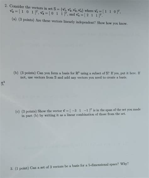 solved 2 consider the vectors in set s {v1 v2 v3 v₁}