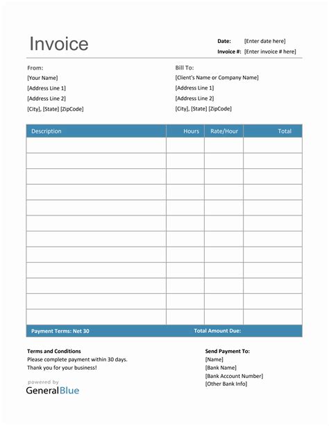 Invoice Template For U S Freelancers In Excel Blue