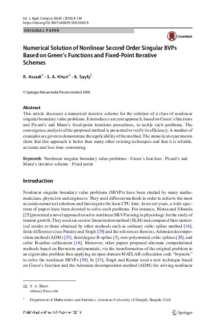 Pdf Numerical Solution Of Nonlinear Second Order Singular Bvps Based