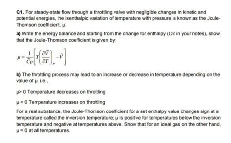 q1 for steady state flow through a throttling valve with negligible