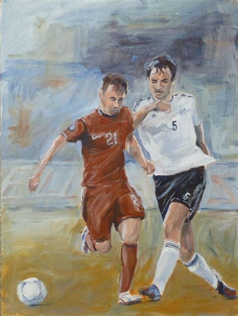 Fussball Blau Braun Acrylmalerei Rund Von Kaha Bei Kunstnet