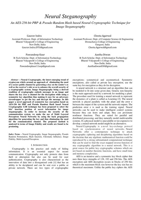 Pdf Neural Steganography An Aes 256 Bit Prp And Pseudo Random Hash