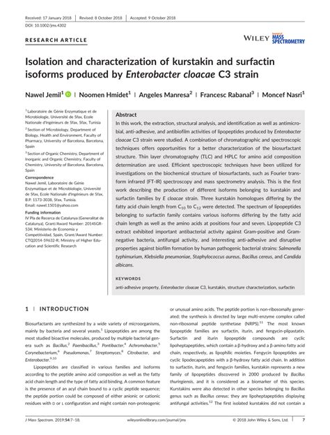 Pdf Isolation And Characterization Of Kurstakin And Surfactin