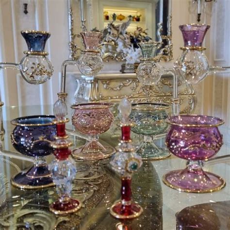 Vintage Egyptian Hand Blown Glass Empty Perfume Bottle With Stopper