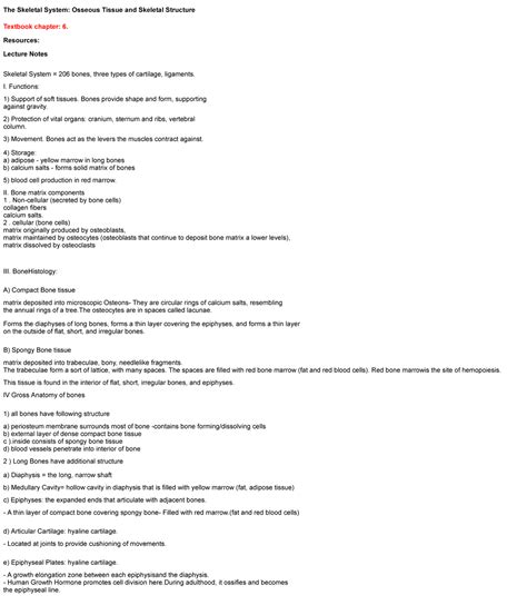 Introduction To Skeletal System Lecture Notes The Skeletal System Osseous Tissue And Skeletal