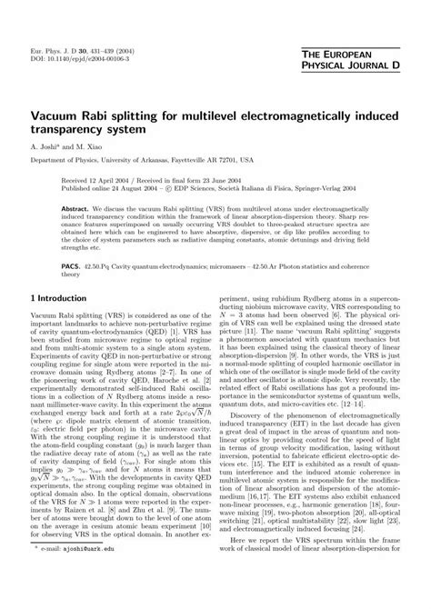 Pdf Vacuum Rabi Splitting For Multilevel Electromagnetically Induced