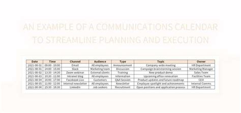 An Example Of A Communications Calendar To Streamline Planning And Execution Excel Template