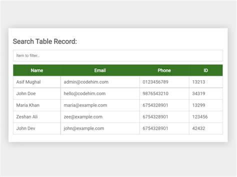 JavaScript Search Box For Table Example Tutorial CodeHim
