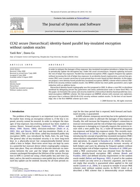 Cca2 Secure Hierarchical Identity Based Parallel Key 2010 Journal Of Syste Pdf Public