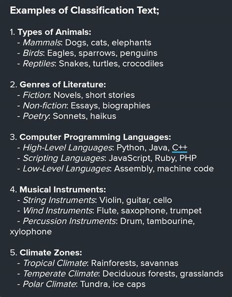give two example of classification text brainly ph