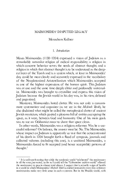 Pdf Maimonides Disputed Legacy