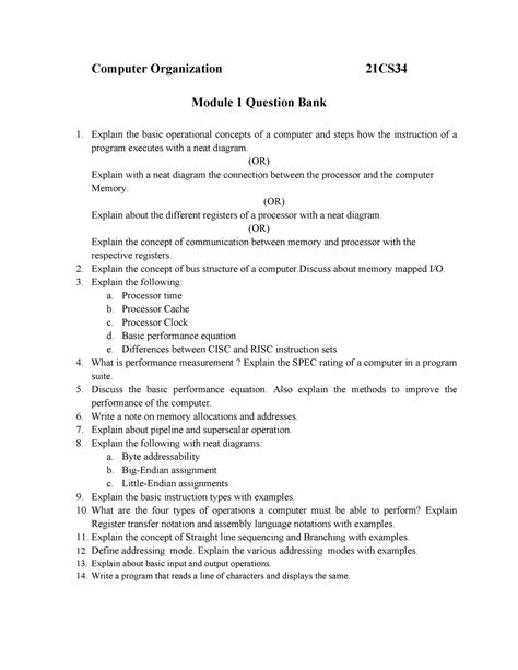 Co Qb M1 Question Bank Of M1 Computer Organization 21cs Module