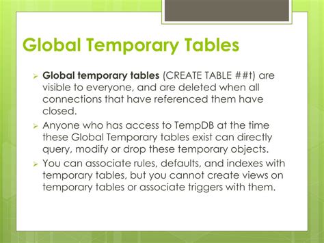Ppt Advandced T Sql Sql Server Temporary Objects Powerpoint