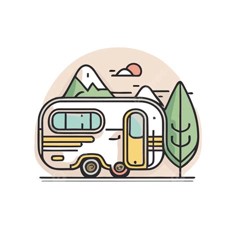 길가의 Rv 트레일러 그림 벡터 흰색 배경에 Rv 캠핑을 묘사한 직계 아이콘 플랫 아이콘 및 드리블에 의한 벡터 일러스트 비핸스 Hd Png 일러스트 및 벡터 에