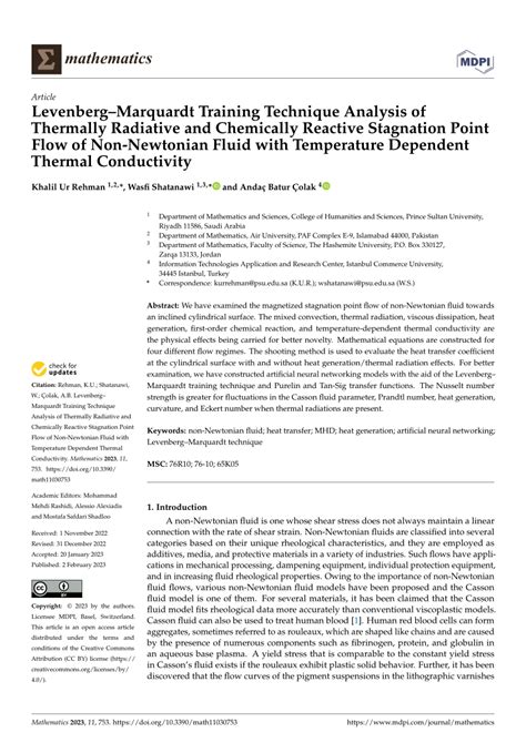 Pdf Levenbergmarquardt Training Technique Analysis Of Thermally Radiative And Chemically