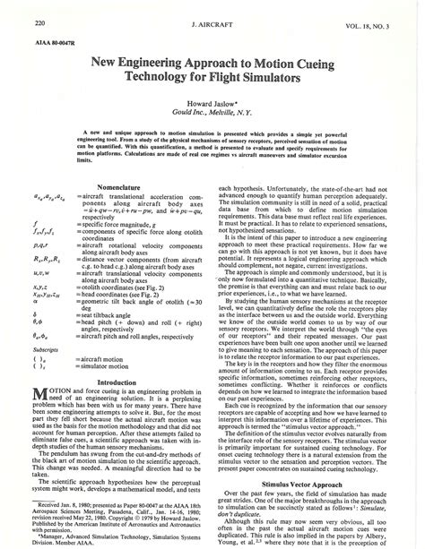 Pdf New Engineering Approach To Motion Cueing Technology For Flight Simulators