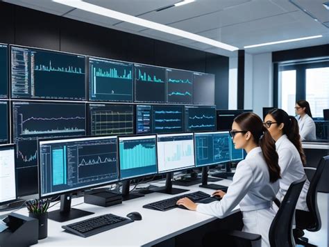 Premium Photo Female Data Scientists Working On Their Computers In Big Modern Laboratory