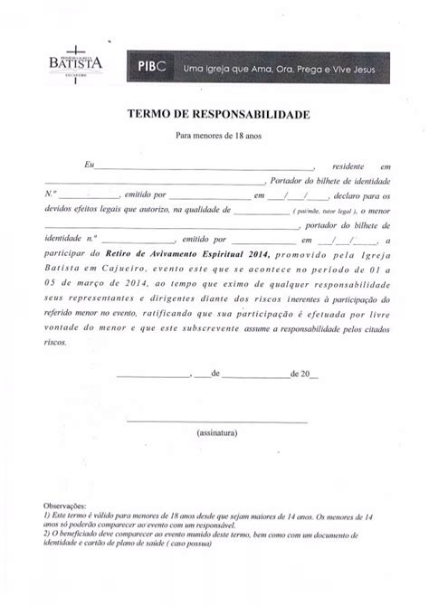 Termo De Responsabilidade Para Visto