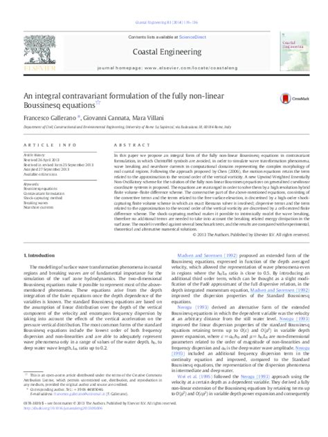 Pdf An Integral Contravariant Formulation Of The Fully Non Linear Boussinesq Equations