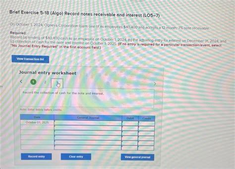Solved Brief Exercise Algo Record Notes Receivable Chegg